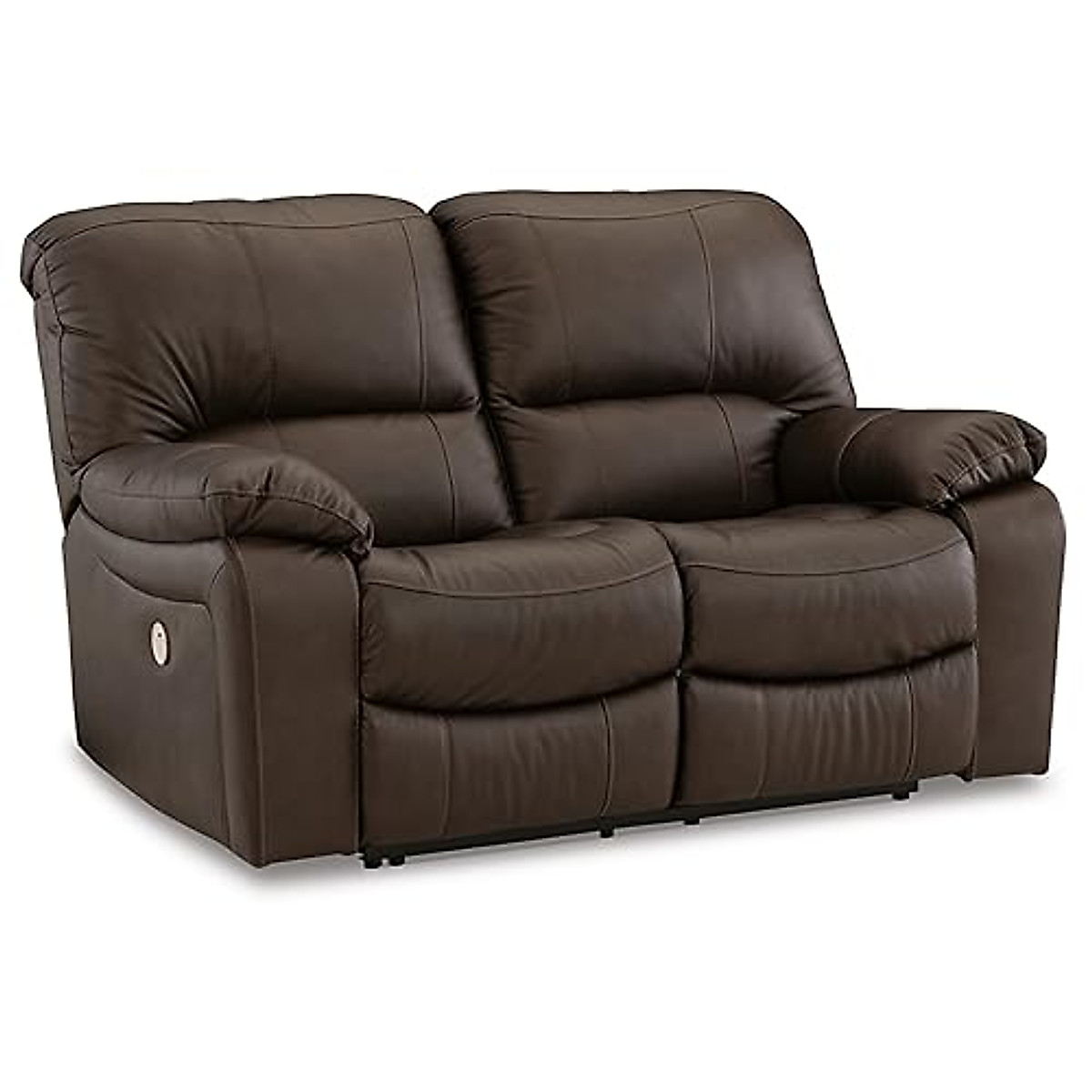 Signature Design by Ashley Leesworth Modern Leather Match Power Reclining Loveseat with USB Ports, Dark Brown