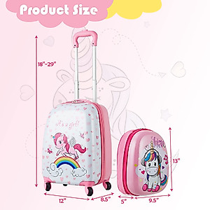 Goplus 2PC Kids Luggage, 12" & 16" Kids Carry On Luggage Set with 4 Spinner Wheels, Lightweight Rolling Spinner Suitcase for Children Toddlers Boys and Girls Travel (Unicorn)