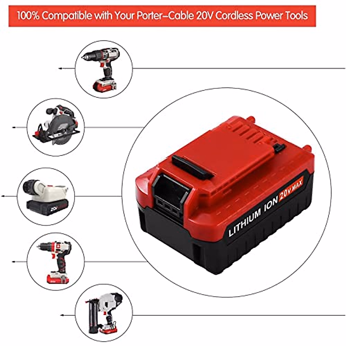2 Packs 6.0Ah Extended Capacity Replacement Battery Compatible with Porter Cable 20V Lithium-ion Battery MAX PCC685L PCC680L PCC682L PCC685LP Cordless Power Tools Batteries