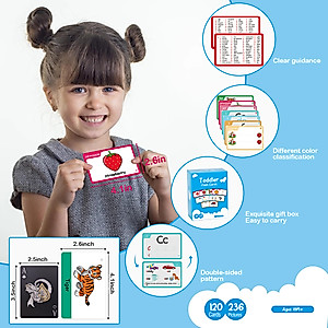 120 PCS, 236 Pictures Alphabet Flash Cards for Toddlers 2-8 Years, Toddler Flash Cards, Phonics Words Flash Cards, with Animals, Fruits, Vegetables, Numbers, Phonics, Alphabet, Drawing, Writing