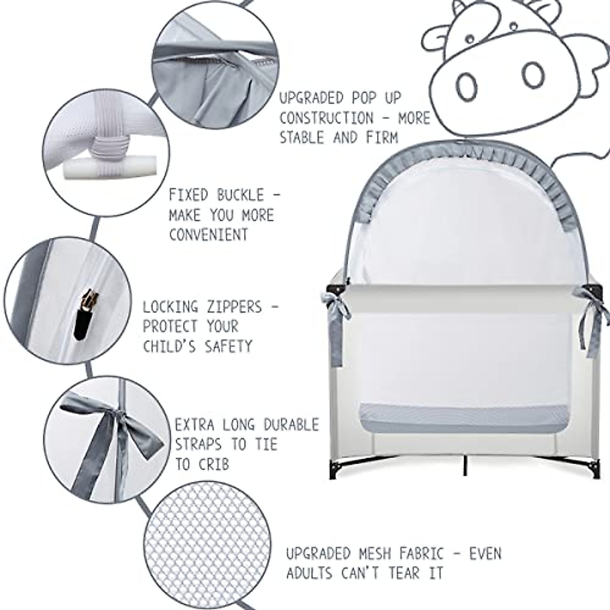 L RUNNZER Pack N Play Tent, Baby Pop Up Crib Tent to Keep Baby In, Crib Net for Pack And Plays, Mini Cribs & Play Yards to Stop Baby from Climbing Out, Pop Up Design & Breathable Mesh