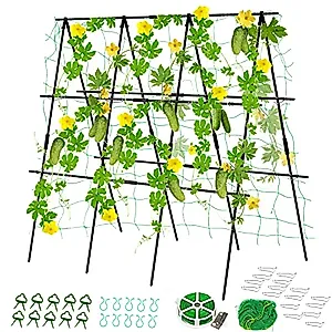 DoCred Cucumber Trellis, A Frame Trellis Metal Garden Trellis for Climbing Plant Cucumber, Flowers, Melon, Vegetables