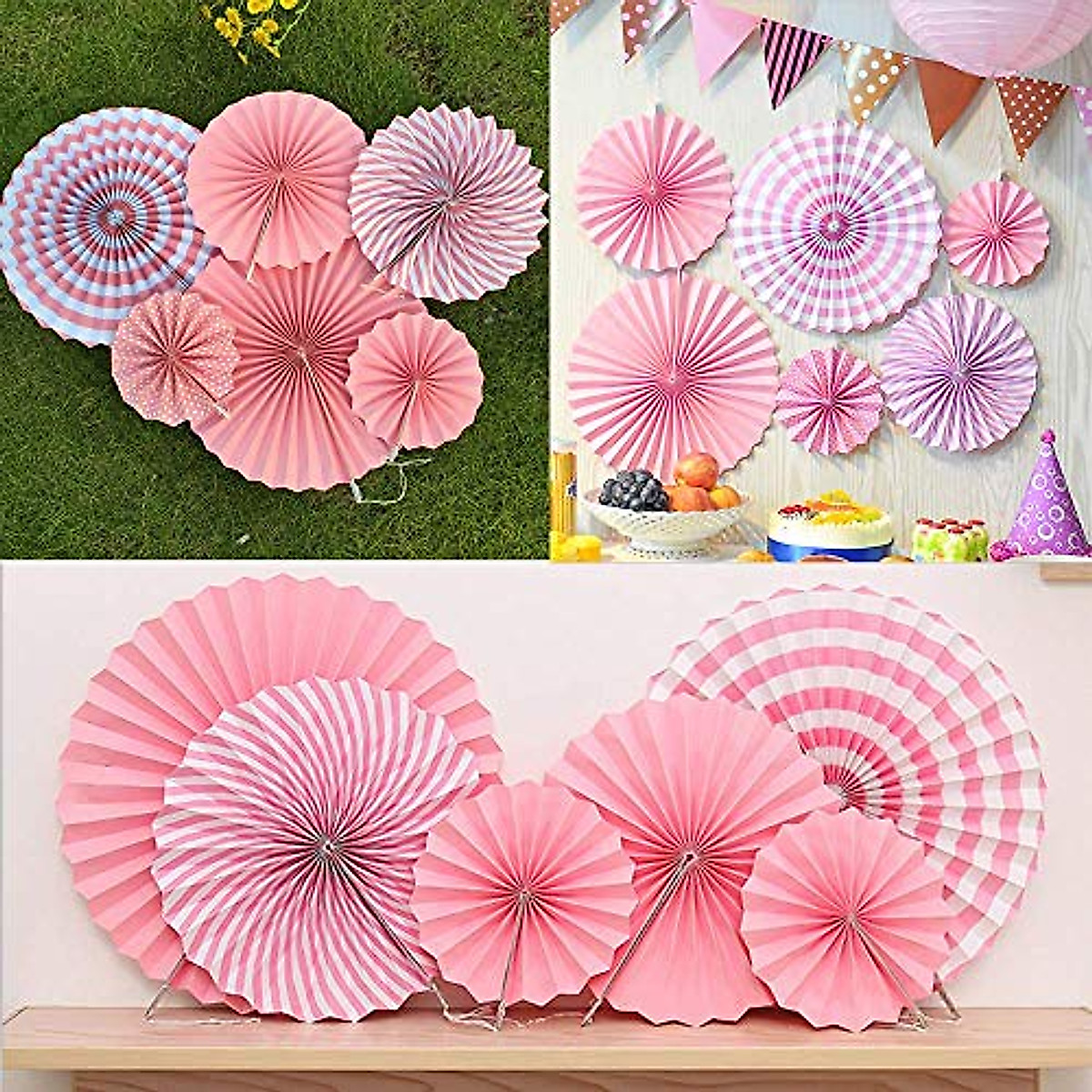 Birthday Decoration Set - Baby Partyr Crown, Girl/Boy 2st Birthday Party Hat Princess Tiara Hat Includes Cake Topper One "I Am One" and Star Banner Pink Hanging Paper Fan Flower Pink and White Balloons