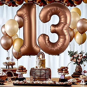 KatchOn, Coffee Brown 13 Balloon Numbers - 40 Inch | Giant, Number 13 Balloons for 13th Birthday Decorations for Girls | 13th Birthday Decorations for Boys | Official Teenager Birthday Decorations