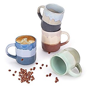 Cutiset 15 Ounce Ceramic Lava Mugs, Unique Glazed Microwave Safe and Oven Safe Coffee Mug Set of 4, Multicolor