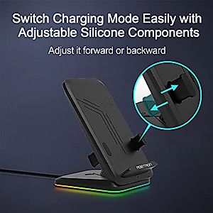 RGB Wireless Phone Charger, 15W Fast Charging Stand Qi Charger Pad for iPhone 14/13/SE/12/11/X/XR/8/Pro Max/Plus/Mini, Samsung Galaxy S22/S21+/S20/S10/Z Flip/Z Fold/Ultra/Note/FE/PC Gaming Setup