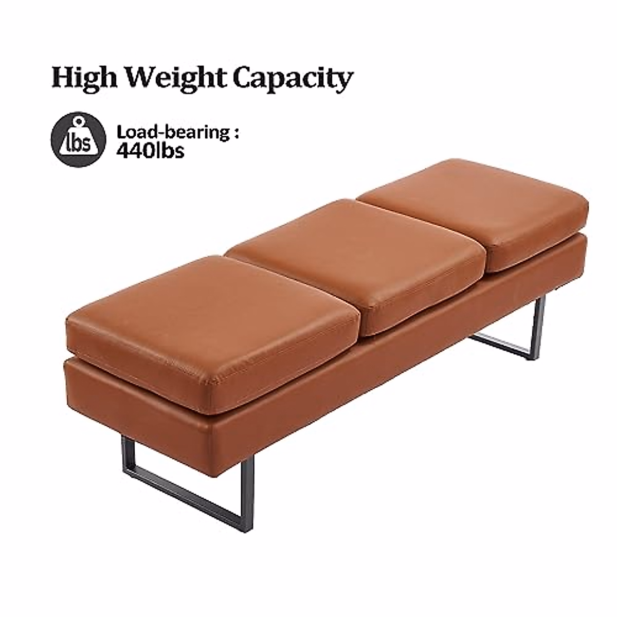 OmySalon Waiting Room Bench for Salon, 59.5'' Reception Bench Office Chair Seating, Faux Leather Guest Lobby Furniture Conference Room Chair for Beauty Barber Barbershop, Cognac