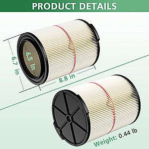 2Pack Replacement Filter For Craftsman ‎CMXZVBE38754 Red Stripe General Purpose Wet Dry Vac Replacement Filter Fit for 5 to 20 Gallon Shop Vacuums Part #009-38754