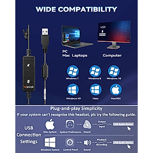 Wantek Corded USB Headset with Microphone Noise Cancelling & in-line Controls, Computer Headphones for Laptop PC Skype Zoom Webinar Classroom Home Office Business, Clear Chat, Ultra Comfort(UC602)