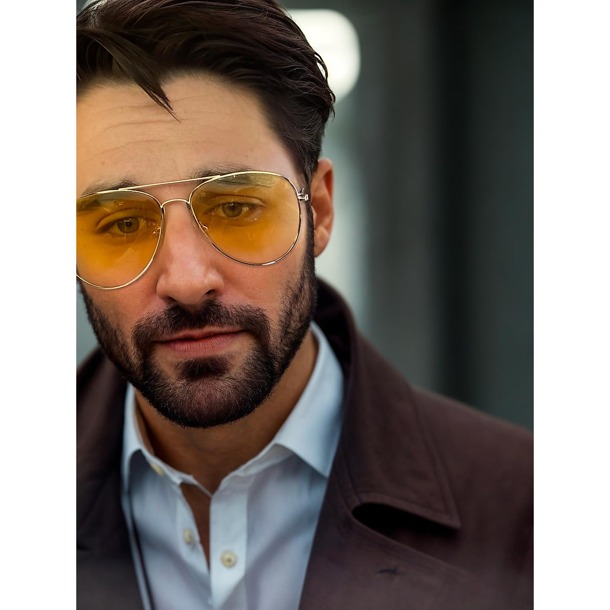 The Fresh Men Women Polarized Night Vision Driving Anti-Glare Glasses Yellow Lens Frame Ultra Light (125b-Gold, Yellow Night Vision)