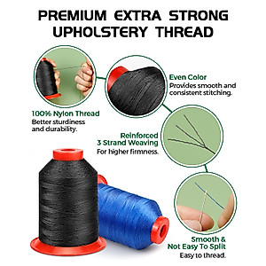 1000 Meters FIVEIZERO Extra Strong Upholstery Thread,Black Bonded Nylon Thread for Denim Leather,Craft,Machine,DIY and Home (1 Pack) CJ