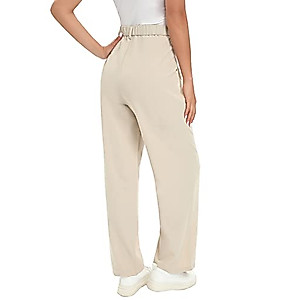 Tapata Womens Wide Leg High Waist Straight Leg Casual Pants Stretch Comfy Pockets Relaxed Fit, Beige, 6