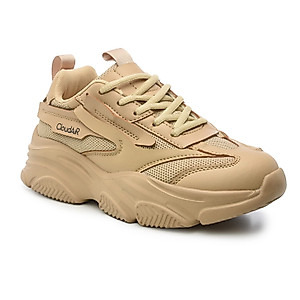 CLOUDAIR Woman's Maya Fashion Sneakers - Breathable Walking Shoes - Classic Casual Sneakers for Running, Gym Workout - Non Slip High Sole Fashion Sneakers Tan