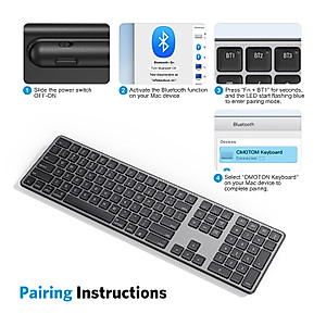 OMOTON Bluetooth Keyboard Compatible with Mac, with Numeric Keypad, Rechargeable Wireless Keyboard Compatible with MacBook Pro/Air, iMac, Mac Mini/Pro Laptop and PC
