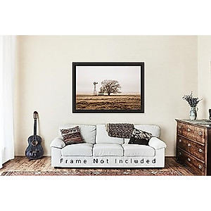 Country Photography Print (Not Framed) Sepia Picture of Old Windmill and Tree Covered in Frost on Winter Day in New Mexico Western Wall Art Farmhouse Decor (30" x 40")