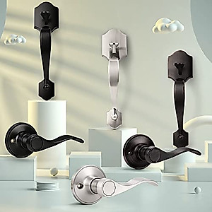 Tinewa Main Entrance Keyless Door Handleset, Passage Front Door Handle with Lever Inside, Low Profile Front Lock Handleset with Halifax Oil Rubbed Bronze Finish, Reversible for Right & Left Sided