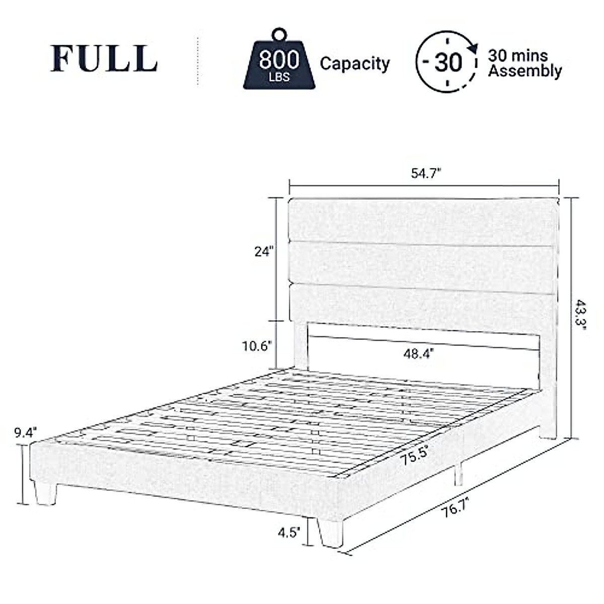 Allewie Full Size Platform Bed Frame with Fabric Upholstered Headboard and Wooden Slats Support, Fully Upholstered Mattress Foundation/No Box Spring Needed/Easy Assembly, Dark Grey
