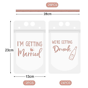 26 Pcs Drink Pouches for Wedding Party with Rose Gold Straw Reclosable Plastic Juice Bags Party Drink Pouch Bag, 17 oz