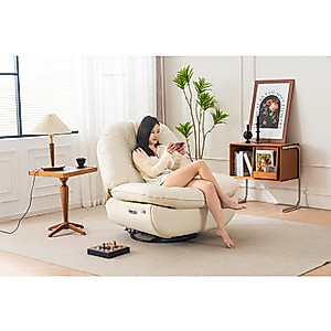 Power Glider Rocker Recline Chair, 360°Swivel Lift Electric Sofa with Cellphone Holder, Voice Wake-Up Function, USB Charger Port, Bluetooth Music Player Function Chair for Living Room (white)
