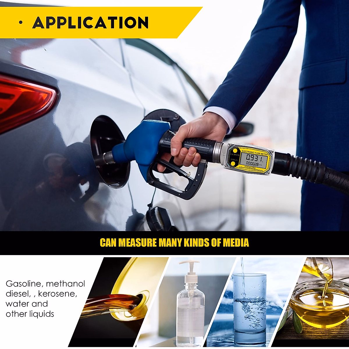 CGOLDENWALL 1-inch Digital Fuel Meter, Turbine Water Flow Meter with Two 1inch NPT Adapters, Gallon Flow Meter for Liquids with Flow Rate 2.5-26GPM, Inline Flowmeter for Diesel Kerosene Gasoline etc.