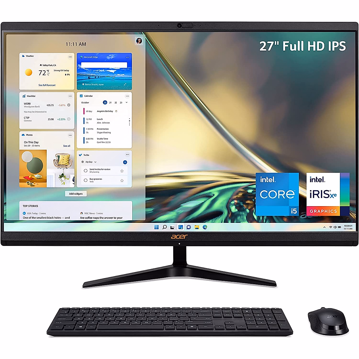 acer 2023 27-inch FHD IPS All-in-One AIO Desktop PC Intel 4-Core i5-1235U Iris Xe Graphics 32GB DDR4 RAM 1TB SSD WiFi AX BT RJ45 USB-C Webcam HDMI Windows 11 Pro Wireless KB and Mouse w/RE USB