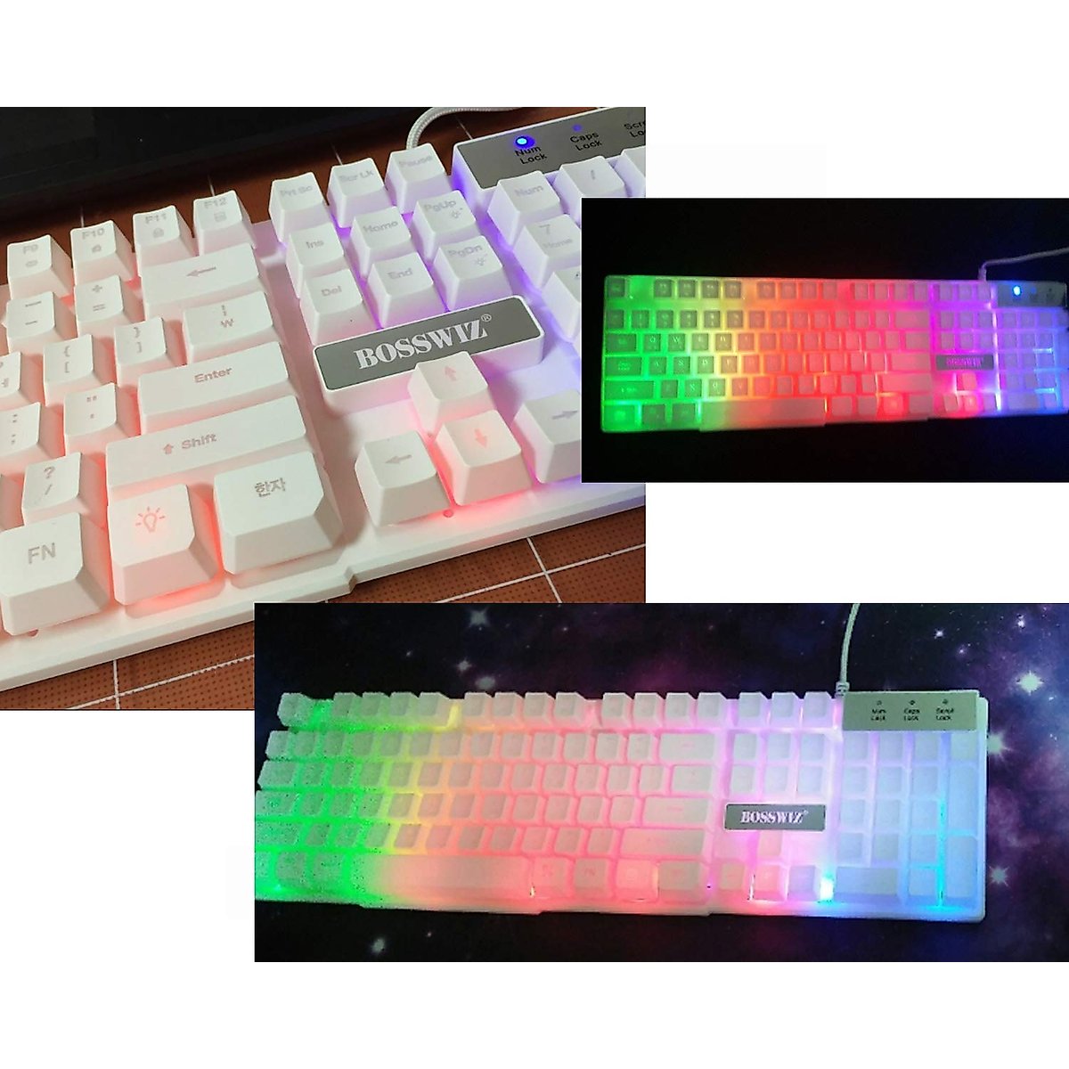 Bosswiz Gaming Keyboard, K80 3 Color Backlight LED, Mechanical, USB, 104 Keys, Korean/English (QWERTY), Ambidextrous, Modern Style, Office Use