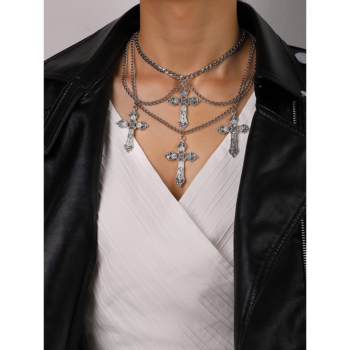 Sacina Gothic Cross Choker Necklace, Zinc Alloy Cross Pendant, Goth Halloween Christmas New Year Jewelry Gift for Women