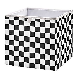 CaTaKu Checkered Racing Flag Cubes Storage Bins 11 inch Collapsible Fabric Storage Baskets Shelves Organizer Foldable Decorative Bedroom Storage Boxes for Organizing Home