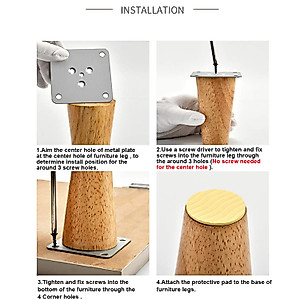 Alecutremy Wood 4 Inch Tapered Furniture Legs Set of 4 Round Solid Mid Century Couch Feet Replacement Legs for Sofa Dresser Cabinet Bed Ottoman Home DIY