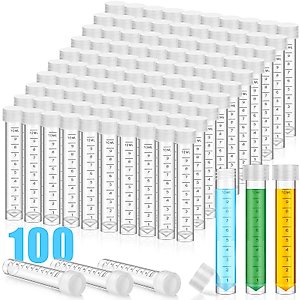 Kanayu 100 Pcs 10ml Plastic Test Tubes with Lids Vial Seal Cap Container Small Storage Tubes with Caps Clear Test Lab Tubes with Silicone Sealing Ring for Science Experiments Sample Water Liquid