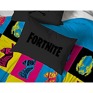 Jay Franco Fortnite Neon Warhol 5 Piece Full Bed Set - includes Comforter & Sheet Set - Bedding Features Llama, Peely, & Vertex - Super Soft Fade Resistant Microfiber (Official Fortnite Product)
