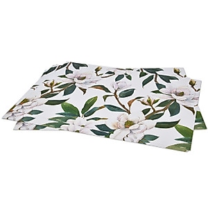 Disposable Floral Magnolia Blossom Paper Place Mats 50 Pack 11”x 17” Rectangle Spring White Flowers Coated Placemat Summer Flower Dinner Table Setting