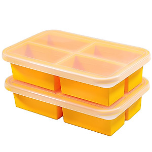 2 Pack Silicone Freezing Tray with Lid Makes 4 Perfect 1-Cup Portions, Easy-Release Silicone Freezer Tray, Food Freezer Mold, Freeze and Store Soup, Broth, Sauce, Leftovers Container, Soup Mold