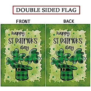 St Patricks Day Garden Flag Shamrocks Clovers Buffalo Plaid Top Hat Vertical Double Sided Holiday Outdoor Yard Decor 12.5 x 18 Inch