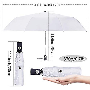 DBA FDJASGY UV Sun Umbrella Compact Folding Travel Umbrella Auto Open Close Compact Folding Rain Umbrellas for Women Men Blocking UV 99.98% White
