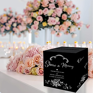 HAHZY Share a Memory Cards Box, Memory Cards Box for Collections of Life, Large Black Cards Box Ideas for Funeral Graduation Wedding Bridal Shower Birthday Anniversary Retirement (8.66inch)