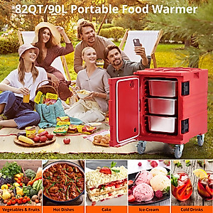 Portable Food Warmer 82Qt-Hot Box, Lldpe Food Box Carrier Double, End Loader Wheels, Easy Transport, Good Insulation, Strong Sealing, Durable, Ideal for Family Gathering, Canteen, Restaurant, Red