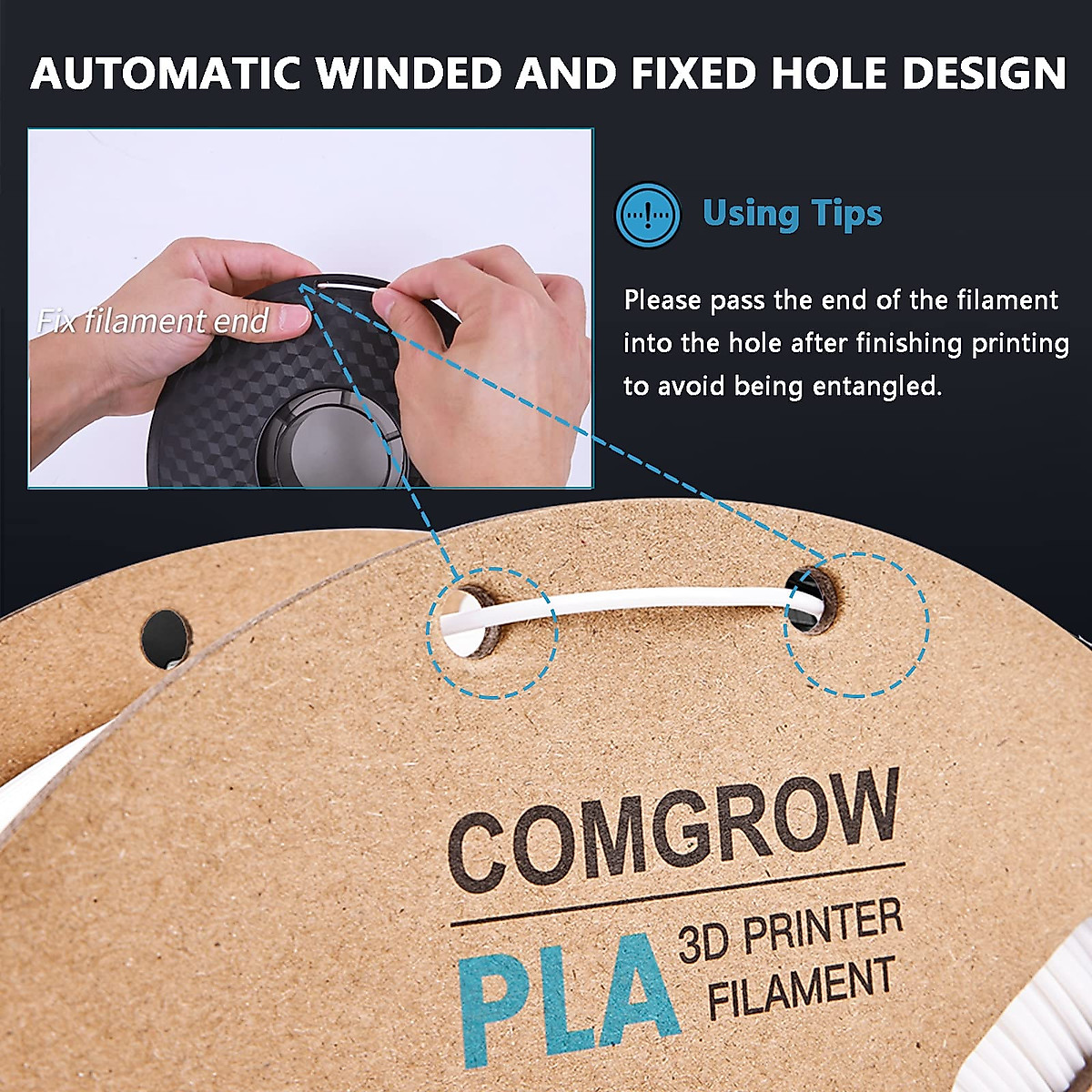 Comgrow PLA 3D Printer Filament Black and PLA 3D Printer Filament White