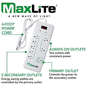 MaxLite Advanced Power Strip with 8 RECEPTACLES and 1350 Joules of Surge Protection,White,APS-8/1350J