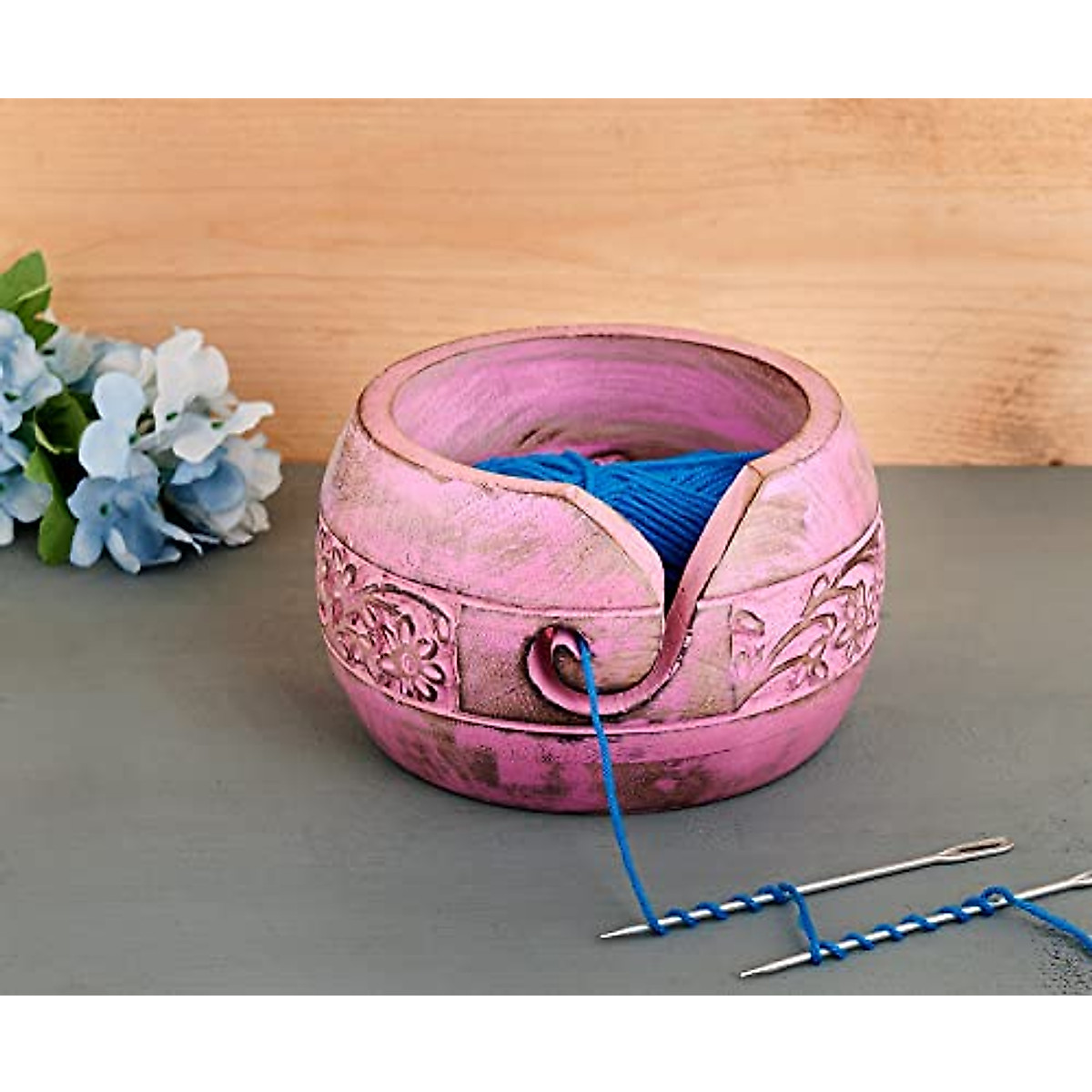 Wooden Yarn Bowl Knitting Bowl Large Crochet Yarn Holder YB2204 Handmade Crocheting Accessories and Supplies Organizer 7 x 4"