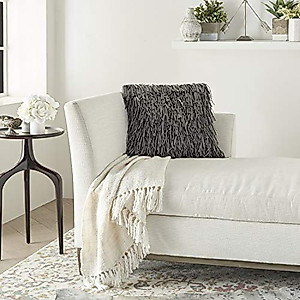 Mina Victory Shag Metallic Ribbon Shag Pewter 20" x 20" Throw Pillow