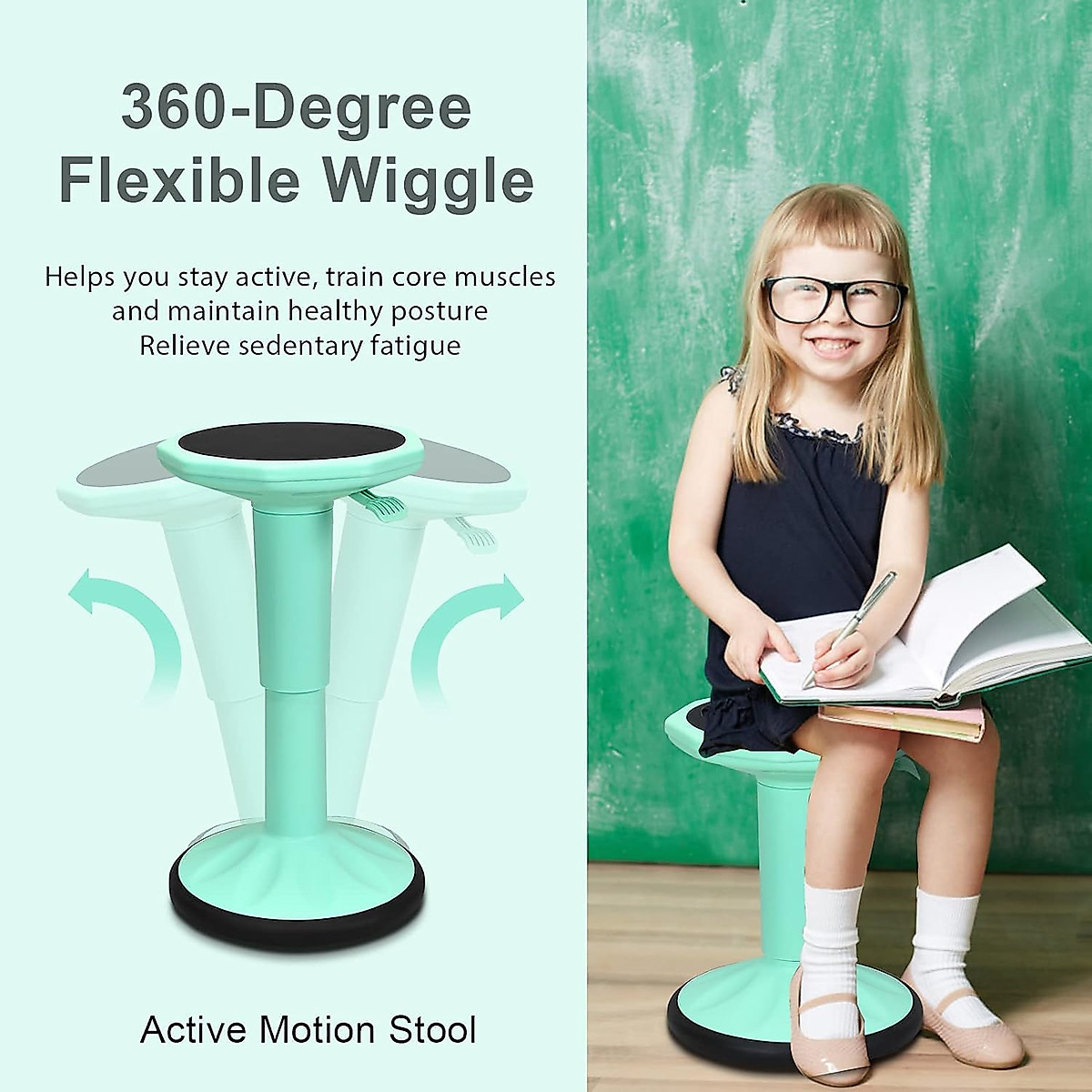 Byroce Kids Adjustable Wobble Stool, 24” Active Learning Classroom Seat, Non-Skid Wiggle Chairs Improve Posture, Focus & Help ADHD/ADD, Flexible Student Wobble Stool for Classroom Seating (Green)