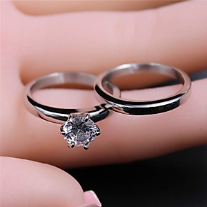 MABELLA Stainless Steel Cubic Zirconia Round Cut Classic Women's Wedding Engagement Bridal Ring Set Size 7