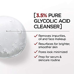 L'Oreal Paris Revitalift 3.5% Pure Glycolic Acid Cleansing Gel wth Salicylic Acid, Resurface for Smoother Brighter Skin, 6.7 fl oz