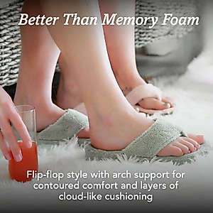 Acorn Women's Spa Thong Slippers with Cloud Contour Comfort - Arch Support and Plush Fluffy Terry Lining, Perfect for Beach, Camping, Poolside, or Bathroom Wear, Black, Wide 6.5 - 7.5