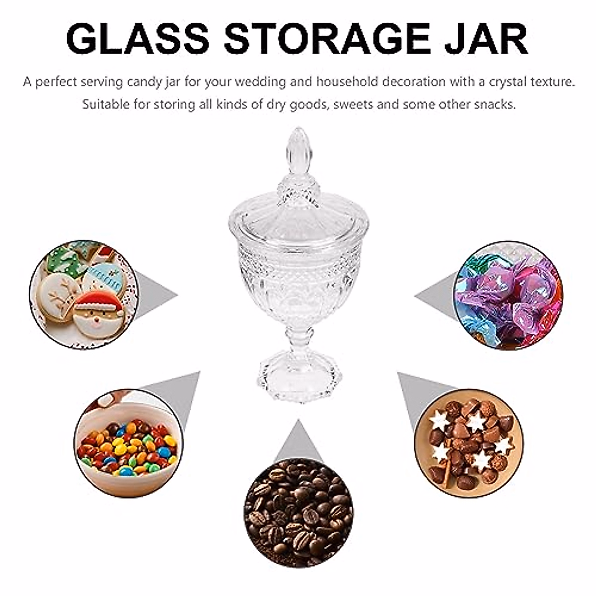DOITOOL Glass Footed Candy Dish with Lid, Clear Covered Candy Bowls Crystal Candy Jar Cookie Jar Decorative Apothecary Jar Candy Buffet Containers for Buffet, Party, Home, Office