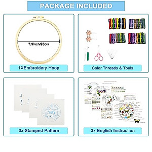 Yiizetony Embroidery Kit for Beginners Adults, 4 Set Embroidery Stitches Practice Kit, Hand Embroidery Kit for Beginner with Embroidery Patterns, Stitch and Learn to Embroidery Kits