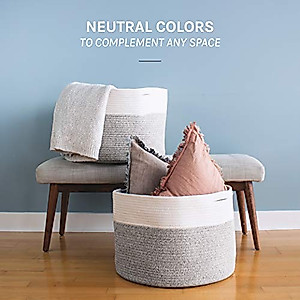 Cotton Rope Storage Basket, Extra Large Woven Basket with Handles for Living Room, Big Organizer for Throw Blankets Pillows Laundry Towels Nursery Toy Bin for Baby & Kids 20" x 20" x 13" Live Momento