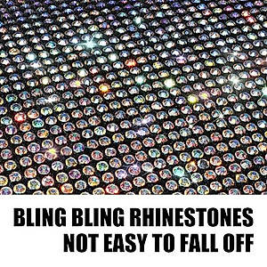 Crynod 1 PC Sparkling Car Armrest Box Protector, 8.66" x 11.81" Rhinestone Studded Stretch Elastic Band Mounted Center Console Cover, General Motors Anti-Scratch Accessory, for Most Cars (Silver)