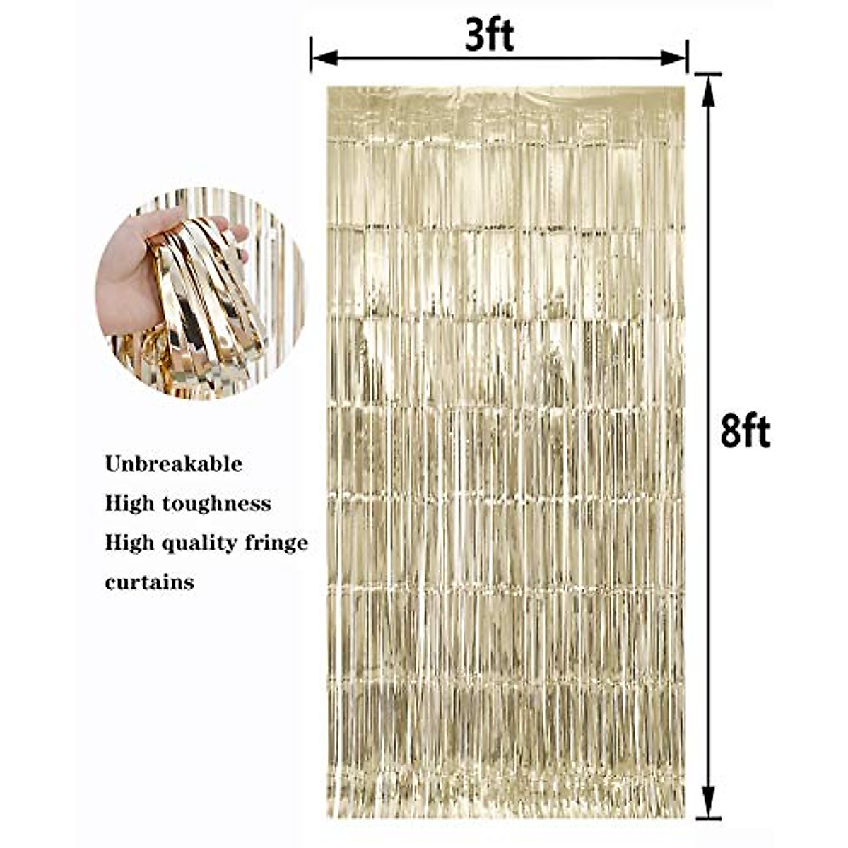 Stafih Foil Fringe Curtains 2PCS 8ft x 3ft Metallic Tinsel Photo Booth Backdrop for Wedding Birthday Bachelorette Christmas Party Decorations(Champagne)